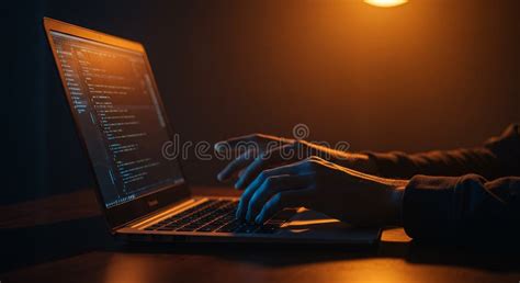 Coding In The Dark Hands On Keyboard Illuminated Laptop Screen Hacker Style Programming