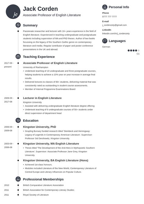 Academic Cv Curriculum Vitae Template Examples Guide Riset