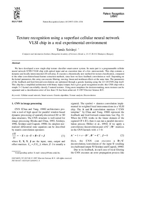 Pdf Texture Recognition Using A Superfast Cellular Neural Network Vlsi Chip In A Real