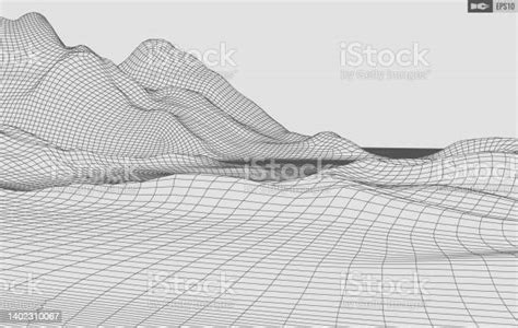 흰색 배경의 와이어프레임 풍경 추상 기하학적 벡터 기술 배경 3d 벡터 디지털 배경 산에 대한 스톡 벡터 아트 및 기타 이미지 산 와이어 프레임 모델 0명 Istock