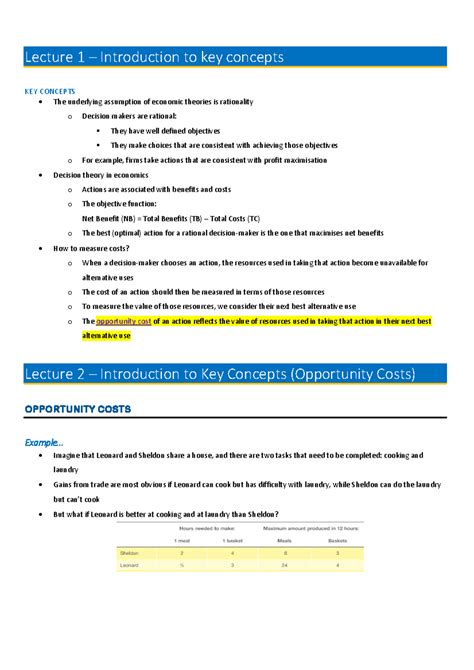 Microeconomics Lecture Notes Lecture 1 Introduction To Key Concepts KEY CONCEPTS The