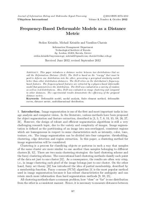 Pdf Frequency Based Deformable Models As A Distance Metric