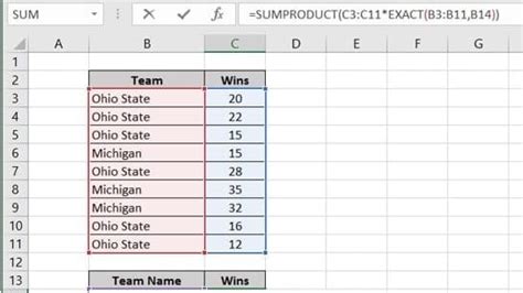combine sumproduct and exact formula in excel
