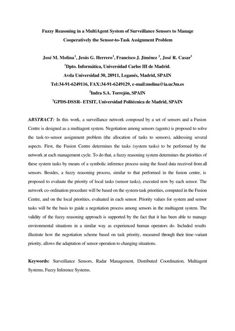 Pdf Fuzzy Reasoning In A Multiagent System Of Surveillance Sensors To