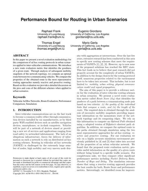 Pdf Performance Bound For Routing In Urban Scenarios