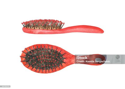 흰색 배경에 고립 된 두 개의 빨간 마사지 헤어 브러시 수채화 손 그리기 그림 손잡이로 빗어 여성 인쇄 이발소 디자인에 적합합니다 0명에 대한 스톡 벡터 아트 및 기타