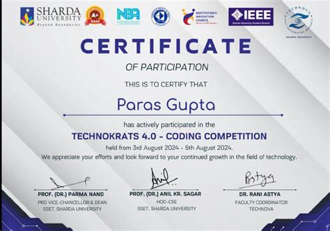 Participated In Technokrats 40 Coding Hackathon Paras Gupta Posted