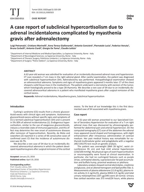 Pdf A Case Report Of Subclinical Hypercortisolism Due To Adrenal