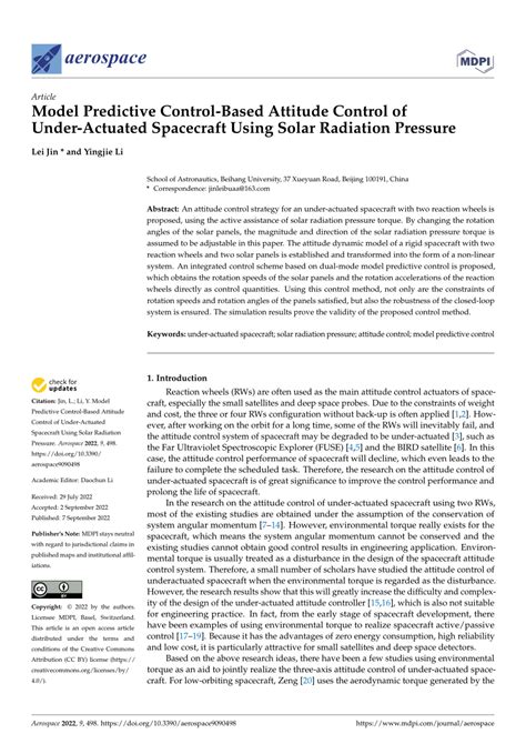 Pdf Model Predictive Control Based Attitude Control Of Under Actuated