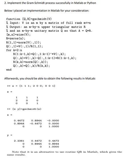 2 Implement The Gram Schmidt Process Successfully In