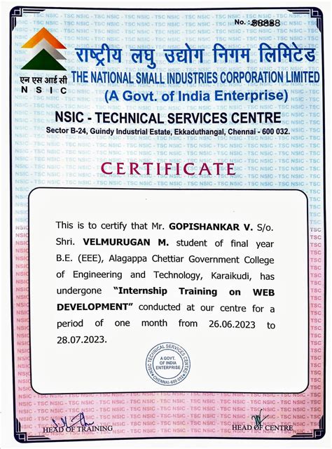 gopi shankar v on linkedin internship webdevelopment nsic learning certification