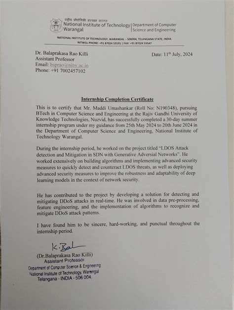 Maddi Umashankar On Linkedin Internship Nitwarangal Cybersecurity