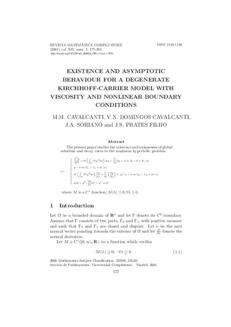Pdf Existence And Asymptotic Behaviour For A Degenerate Kirchhoff Carrier Model With Viscosity