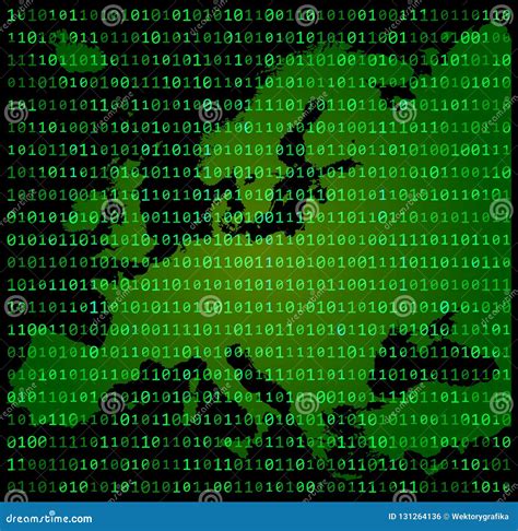 Binary Code Europe Map Concept Design Green Matrix Background Stock