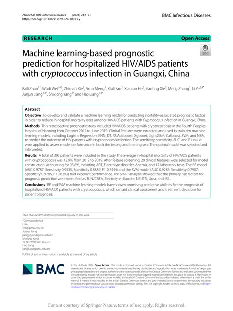 Pdf Machine Learning Based Prognostic Prediction For Hospitalized Hivaids Patients With