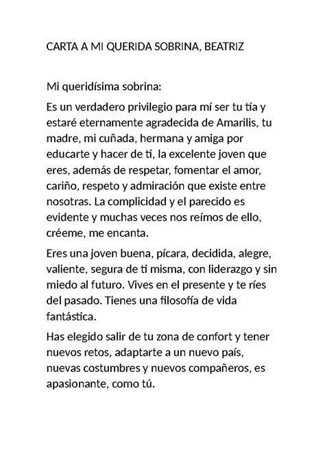 Carta A Mi Querida Sobrina Definitiva Carta A Mi Querida Sobrina Beatriz Mi Querid Sima
