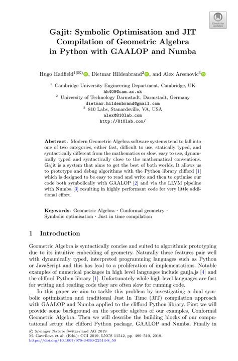 Pdf Gajit Symbolic Optimisation And Jit Compilation Of Geometric Algebra In Python With