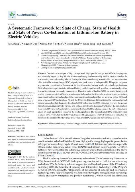 Pdf A Systematic Framework For State Of Charge State Of Health And State Of Power Co
