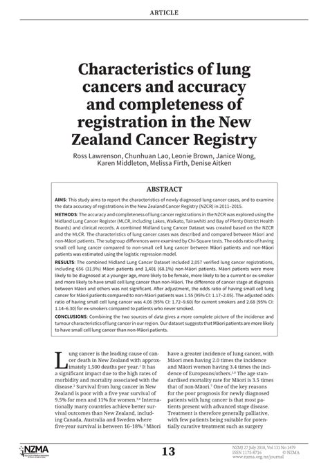 Pdf Characteristics Of Lung Cancers And Accuracy And Completeness Of Registration In The New