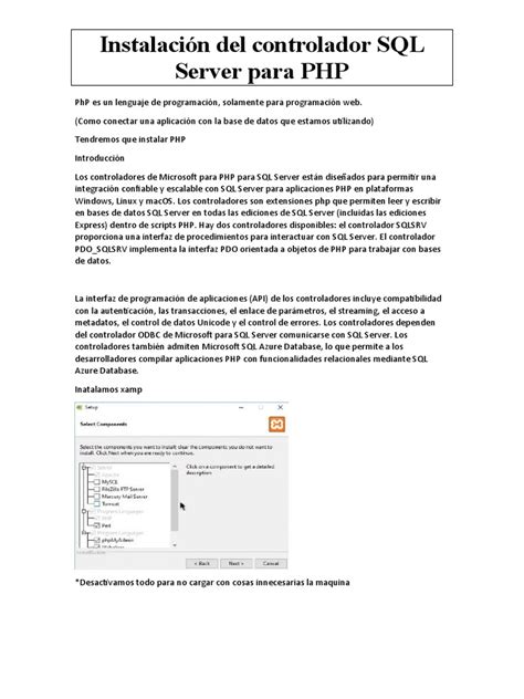 instalación del controlador sql server para php pdf