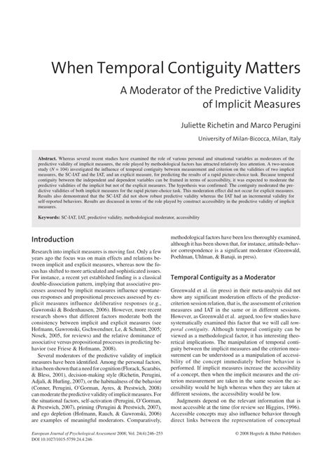 Pdf When Temporal Contiguity Matters A Moderator Of The Predictive