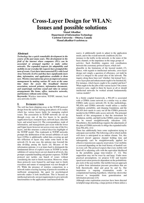 Pdf Cross Layer Design For Wlan Issues And Possible Solutions