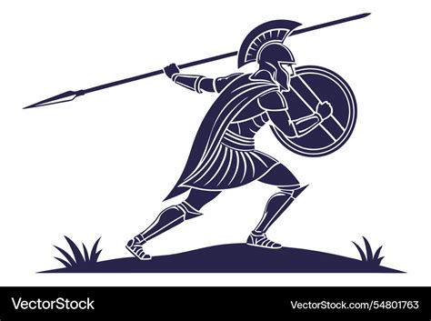 Silhouette Of Spartan Warrior Holding A Javelin Vector Image