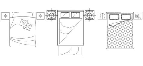 Multiple Double Bed Elevation Blocks With Side Table Cad Drawing