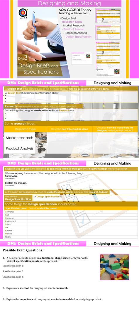 AQA GCSE DT DM Design Briefs And Specifications Teaching Resources
