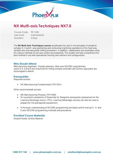 Pdf Nx Multi Axis Techniques Nx7 Au Pdf Training Tr11050 Nx Multi