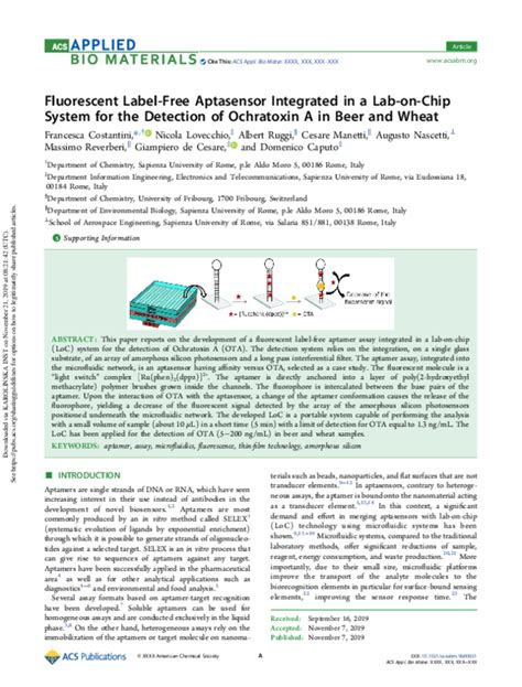 Pdf Fluorescent Label Free Aptasensor Integrated In A Lab On Chip
