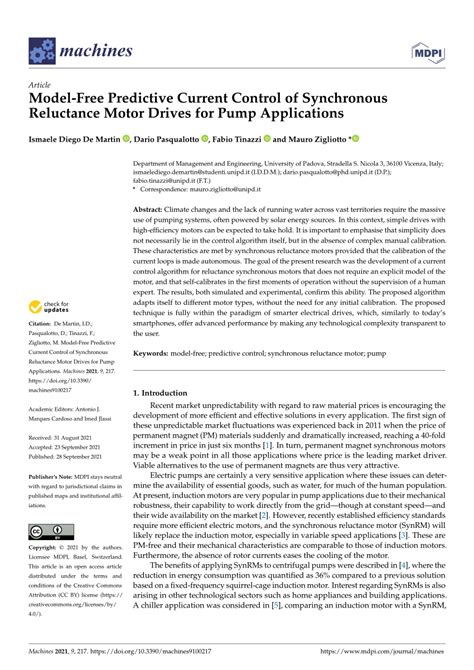 Pdf Model Free Predictive Current Control Of Synchronous Reluctance Motor Drives For Pump