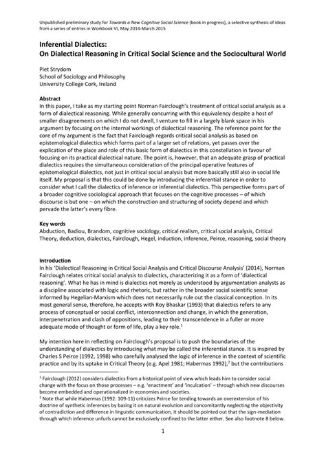 PDF Inferential Dialectics On Dialectical Reasoning In Critical Social Science And The