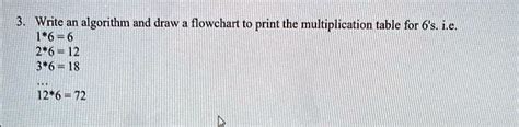 3 Write An Algorithm And Draw A Flowchart To Print The Multiplication Table For 6s Ie 1 × 6