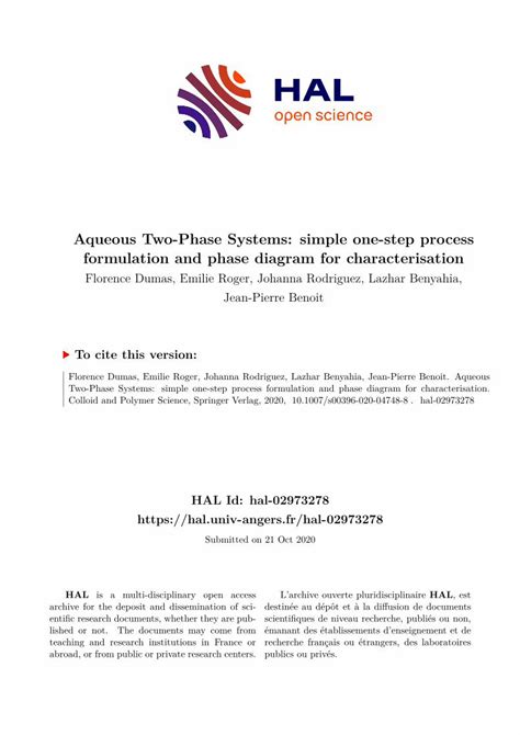 Pdf Aqueous Two Phase Systems Simple One Step Process Dokumentips