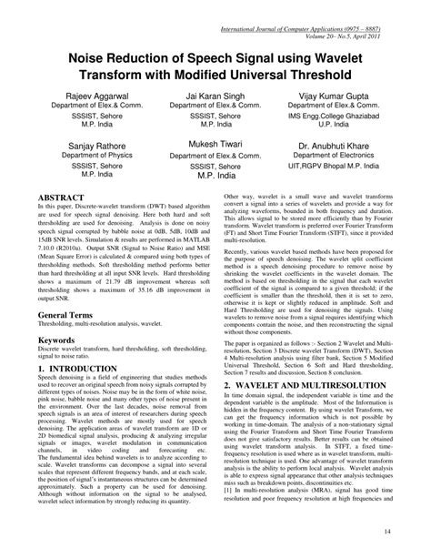 pdf noise reduction of speech signal using wavelet transform with modified universal threshold