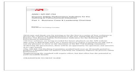 1 Ansi Api Rp 754 Process Safety Performance Indicators For The 1 Ansi Api Rp 754 Process Safety Performance Indicators For The