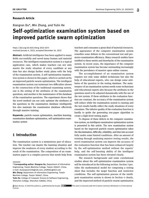 Pdf Self Optimization Examination System Based On Improved Particle Swarm Optimization