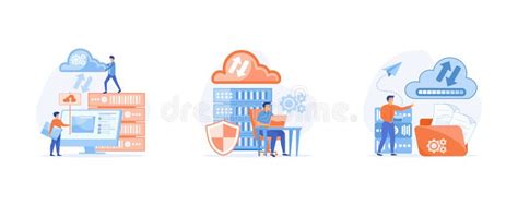 Cloud Computing Concept Data Center File Management Cloud Storage Stock Vector Illustration