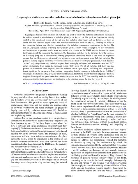 Pdf Lagrangian Statistics Across The Turbulent Nonturbulent Interface In A Turbulent Plane Jet