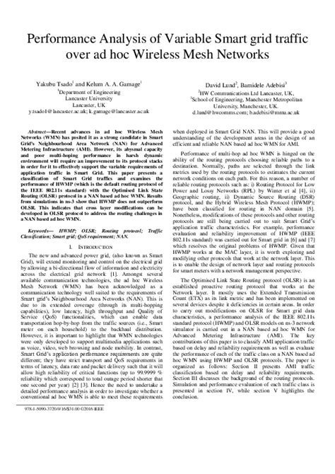 Pdf Performance Analysis Of Variable Smart Grid Traffic Over Ad Hoc Wireless Mesh Networks