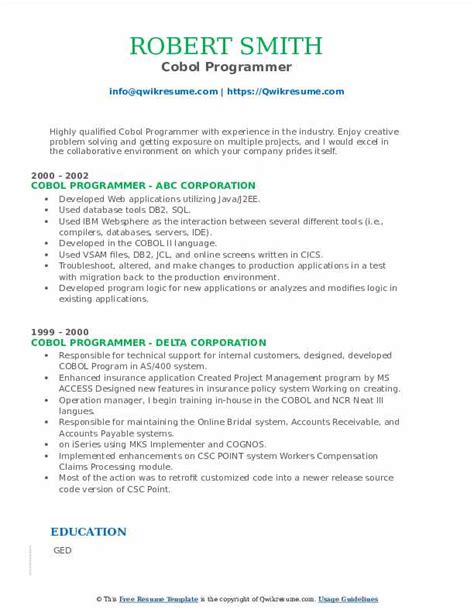 10 Cobol Programmer Resume Samples And Templates For 2025