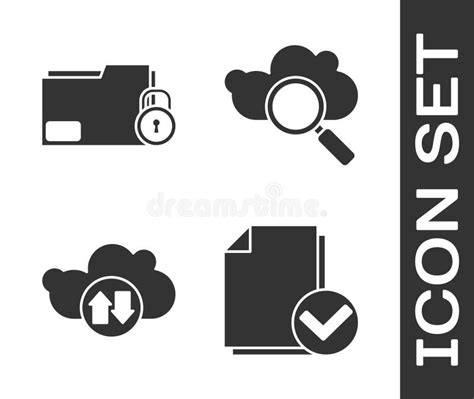 Set Document And Check Mark Folder And Lock Cloud Download And Upload And Search Cloud