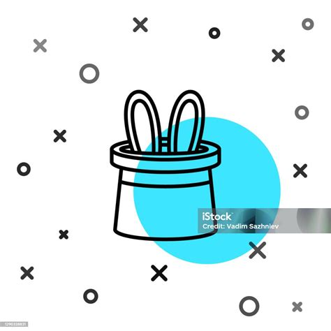 검은 줄 마술사 모자와 토끼 귀 아이콘 흰색 배경에 고립 마술 미스터리 엔터테인먼트 컨셉 임의동적 모양 벡터 개념에 대한 스톡