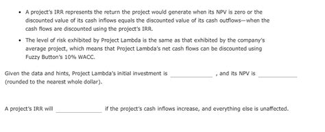 Solved The Net Present Value NPV And Internal Rate Of Chegg