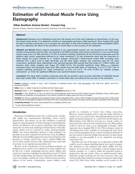 Pdf Estimation Of Individual Muscle Force Using Elastography