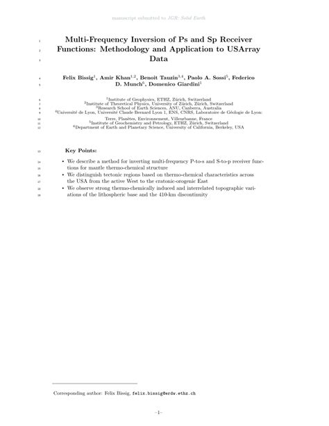 Pdf Multifrequency Inversion Of Ps And Sp Receiver Functions Methodology And Application To