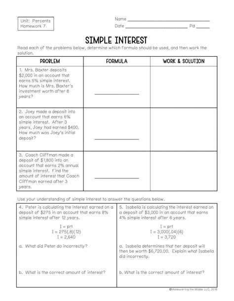 Simple Interest Worksheets Worksheets Library