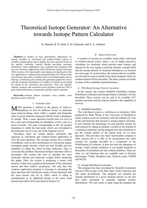 Pdf Theoretical Isotope Generator An Alternative Towards Isotope Pattern Calculator