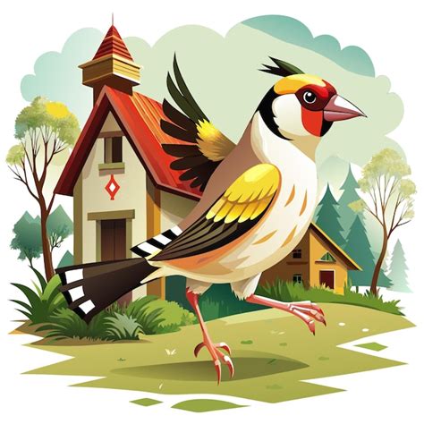 European Goldfinch Bird Indignant Runs House Vector Premium Ai